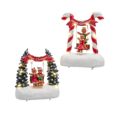 4.9" Battery Operated LED Gingerbread Boy & Girl On Swing Table Piece ...