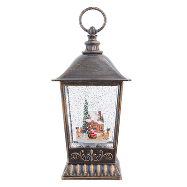 9.5" Battery Operated LED Santa In Town With Swirling Glitter Lantern
