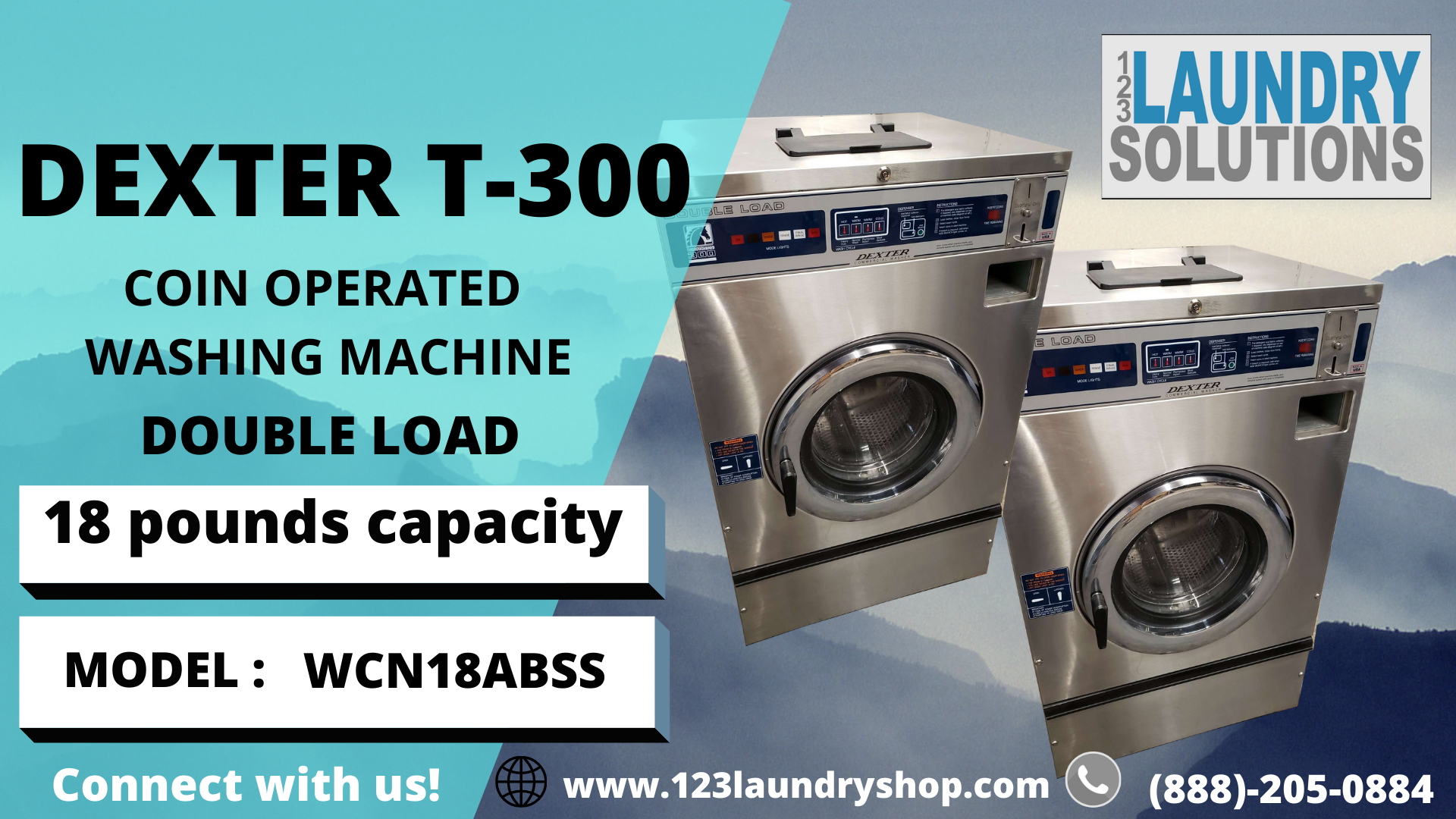 DEXTER T300 COMMERCIAL FRONT LOAD WASHING MACHINE, 18 LBS CAPACITY ...