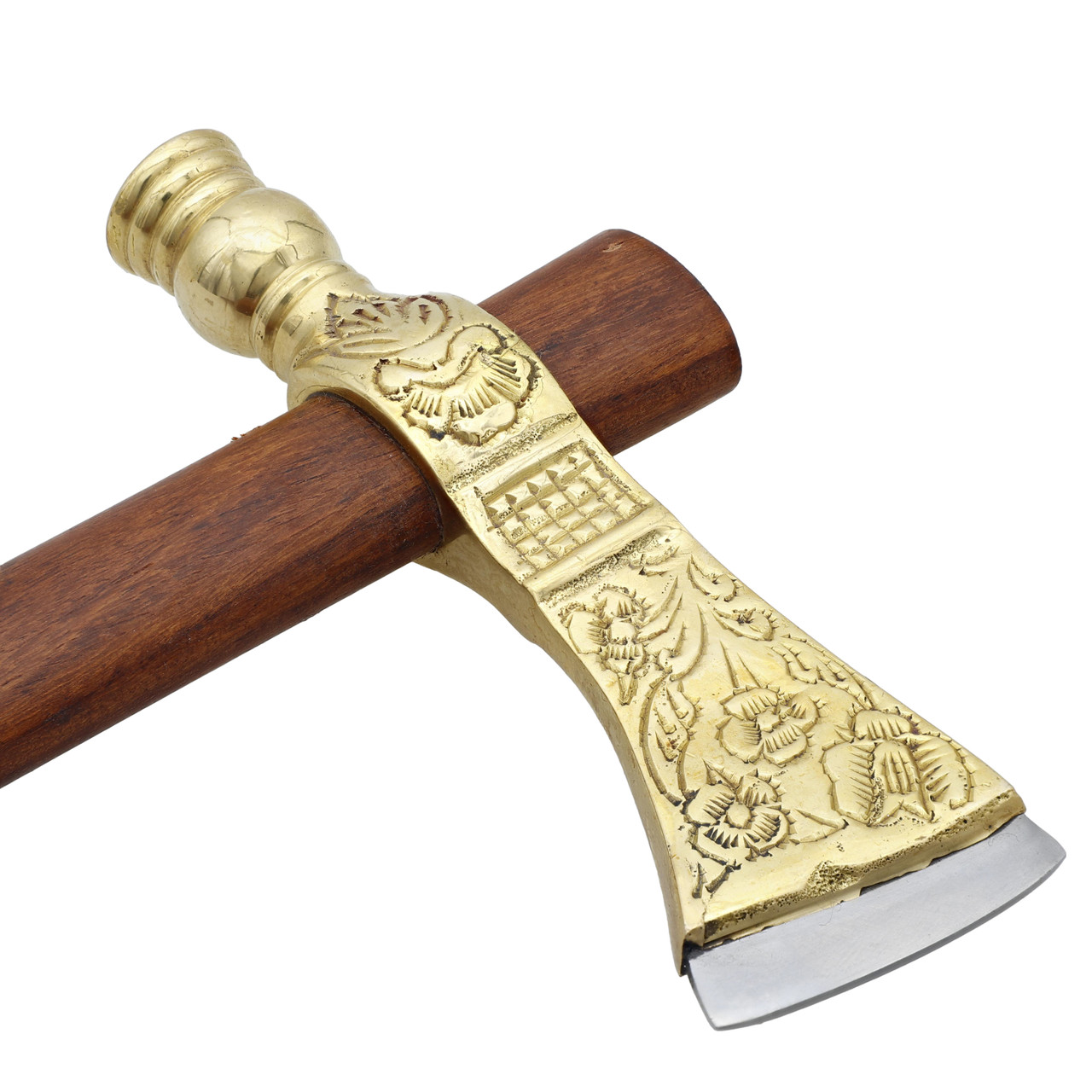 Mini Engraved Smoking Hawk Featuring Brass Axe with Steel Blade