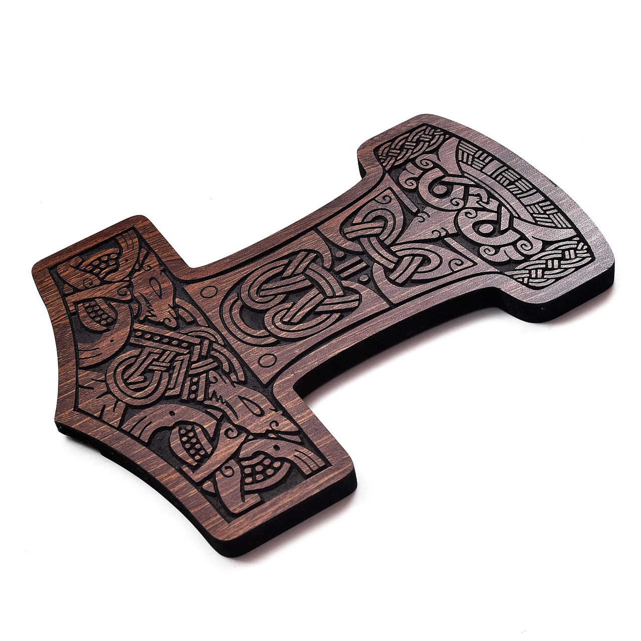 Viking Hammer Engraved Wooden Sword Display Plaque