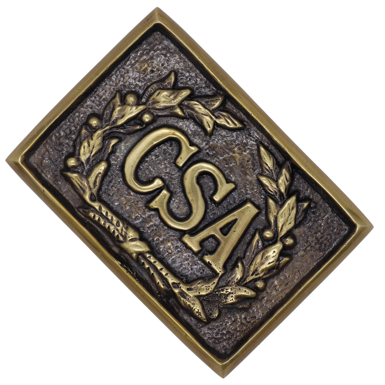 Decorative Cast Brass Rectangular Belt Buckle with Laurel Border