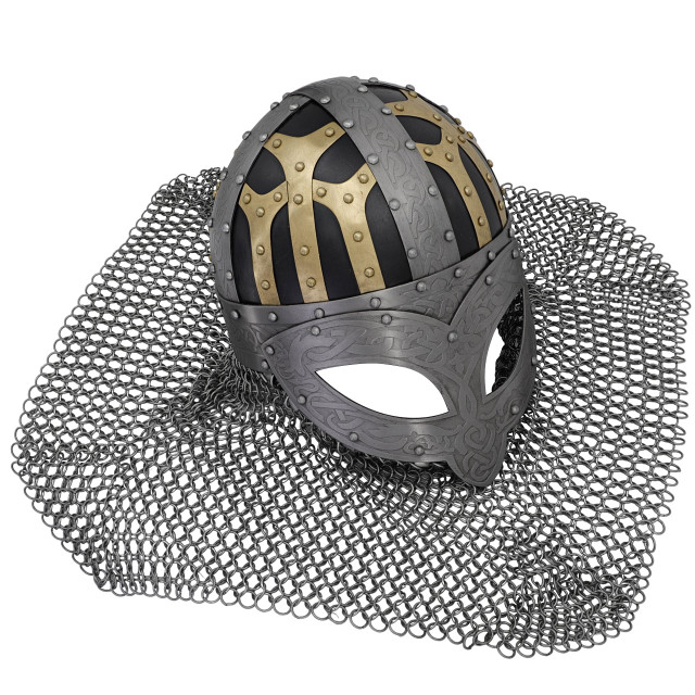 Viking Combat Helmet with Chainmail Mild Steel Brass Accents Buff ...