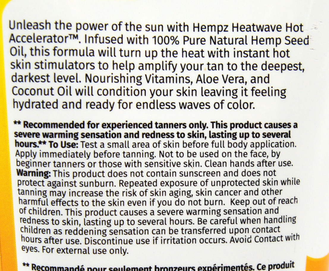 Hempz HeatWave Hot Accelerator Skin Stimulating Tanning Lotion 9 oz