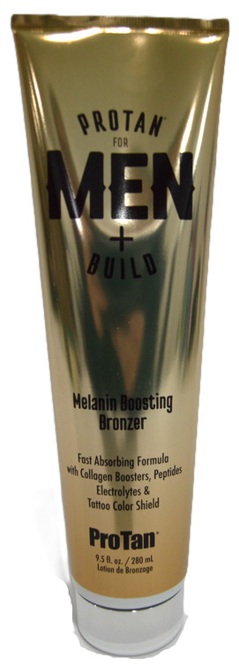 Pro Tan Men + Build Melanin Boosting Bronzer Tanning Lotion 9.5 oz