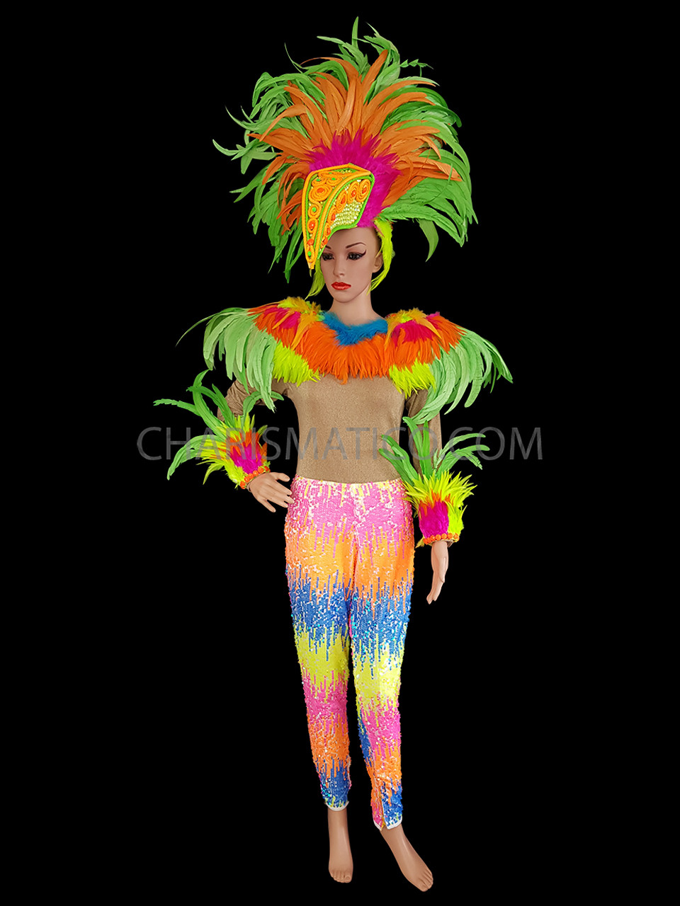 Neon Parrot Inspired Bird Feather Costume Set