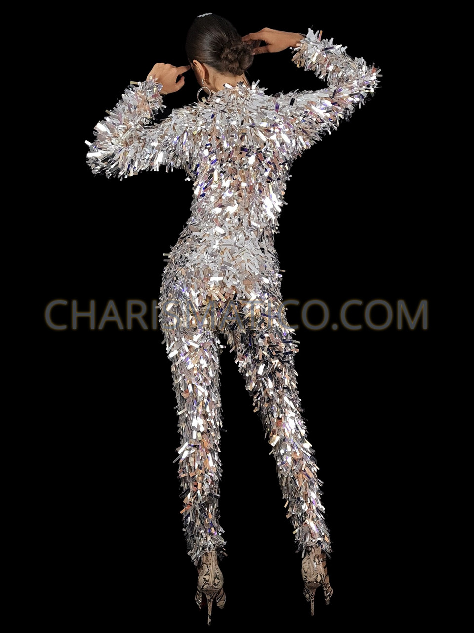 Futuristic Disco Thunder Rectangular Sequin Catsuit