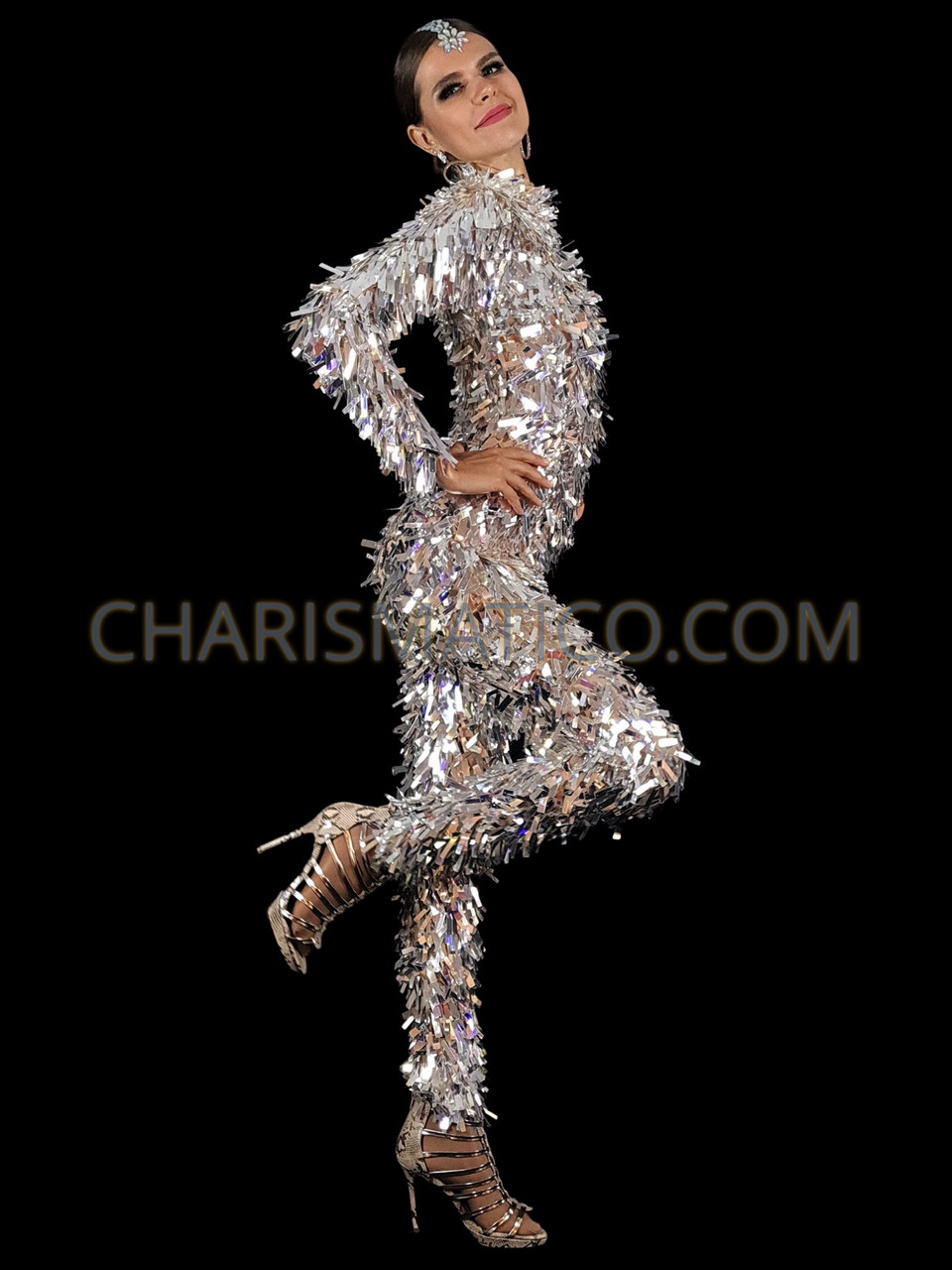 Futuristic Disco Thunder Rectangular Sequin Catsuit
