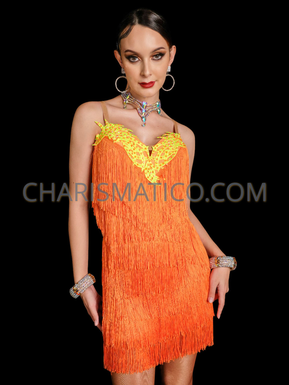 Luminous Sunset Orange Samba Salsa Fringe Dress