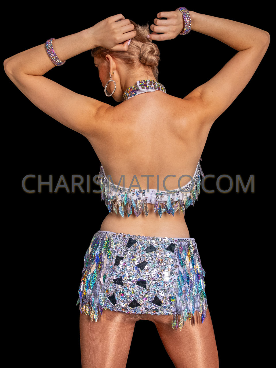 Electro Spark Silver Rave Sequin Top And Skirt