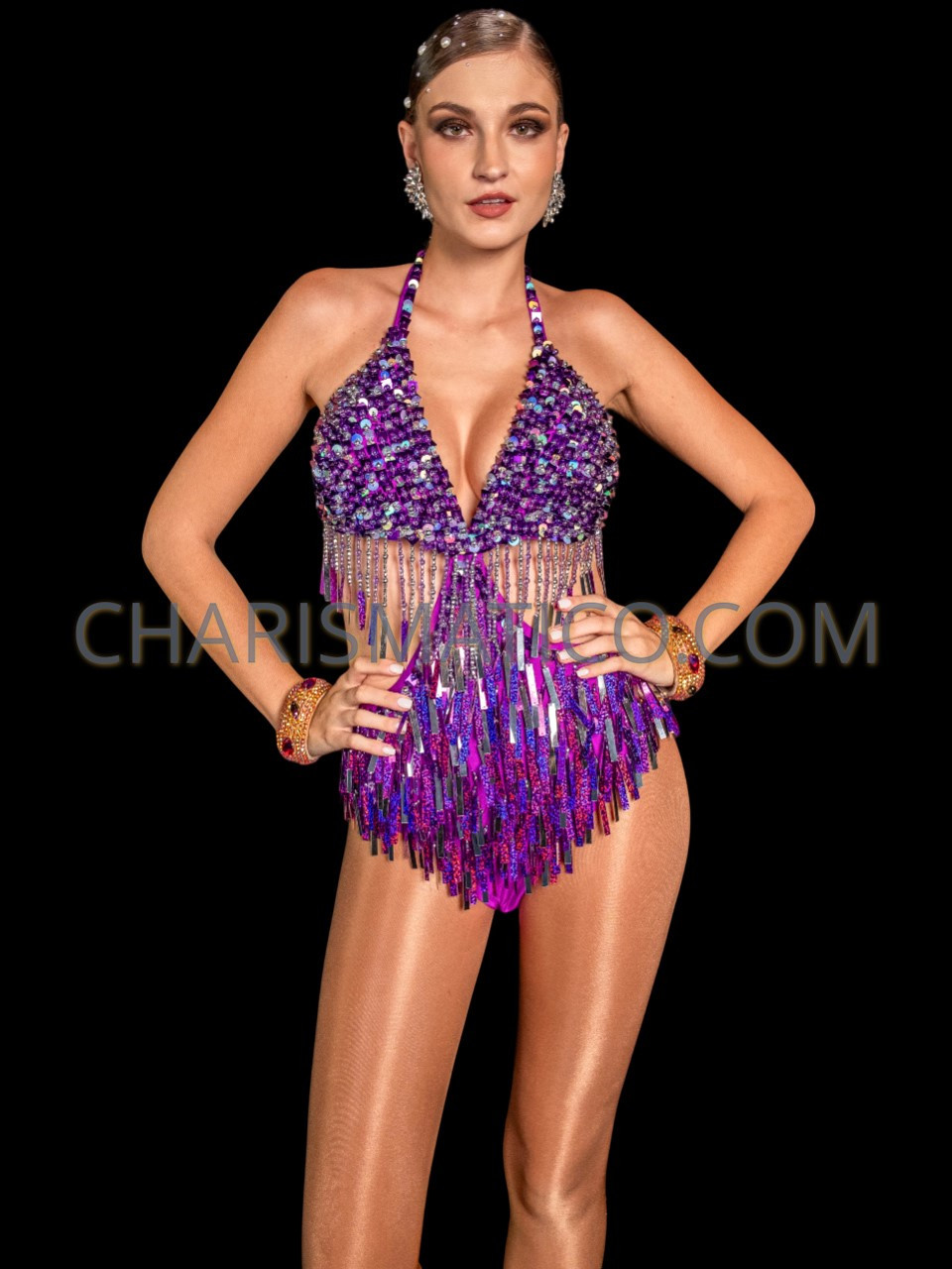Purple Rectangular Sequin Salsa Dance Leotard