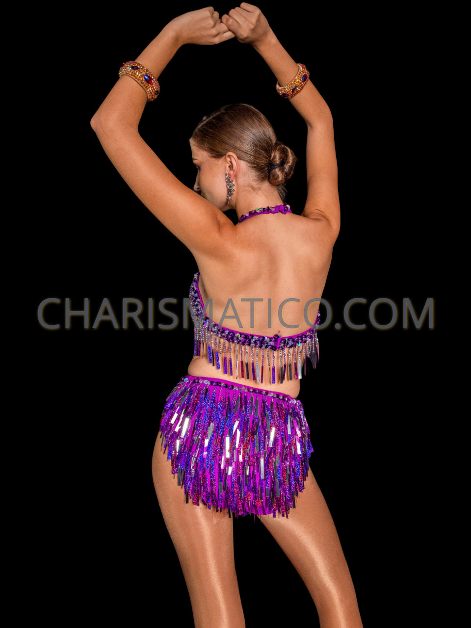 Purple Rectangular Sequin Salsa Dance Leotard