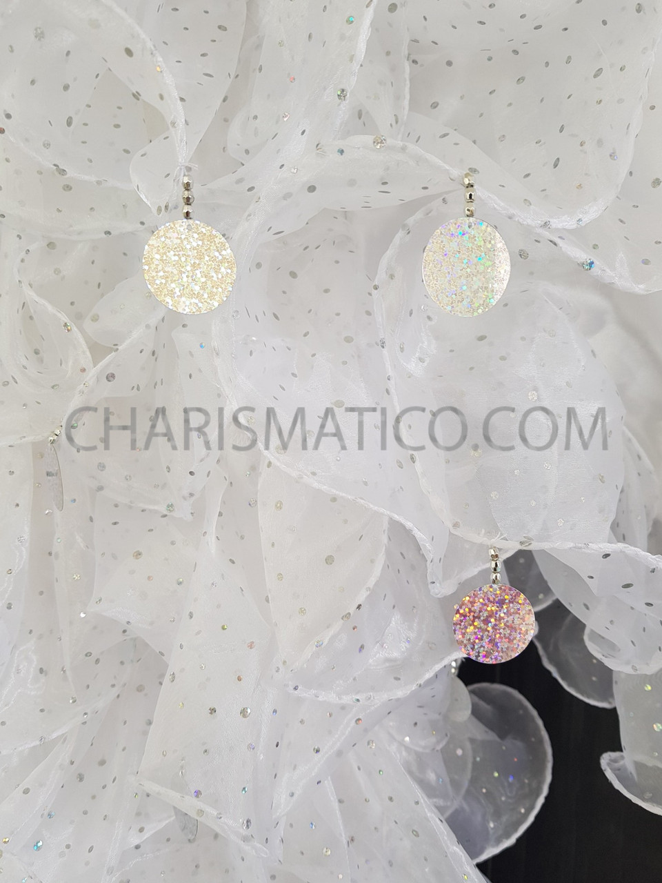 White Glitter Organza Drag Queen Ruffle Coat