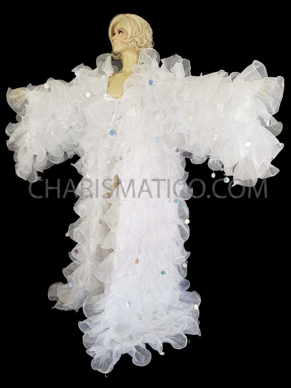 White Glitter Organza Drag Queen Ruffle Coat