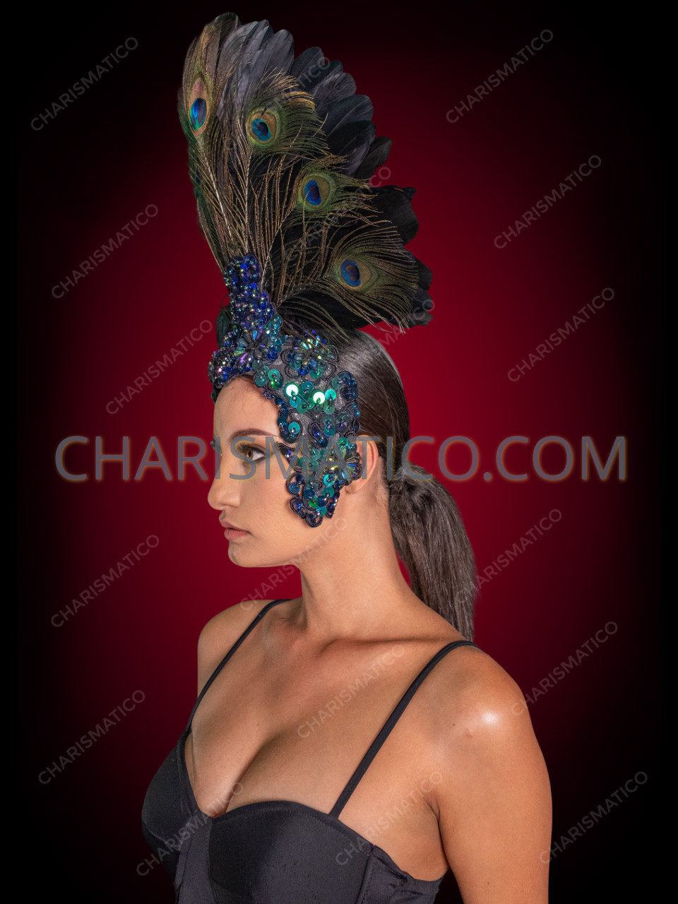 Majestic Fan Shaped Peacock Feather Headdress