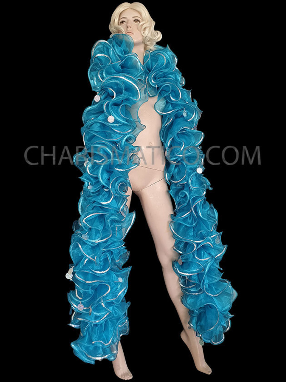 Ocean Organza Ruffle Boa With Violet Trim And Jumbo Sequin Accents