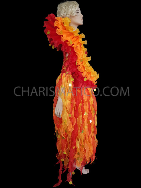 Gold And Orange Micro-Pleated Organza Ruffled Collar, Flame-Ruffle ...