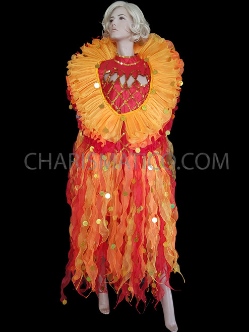 Gold And Orange Micro-Pleated Organza Ruffled Collar, Flame-Ruffle ...