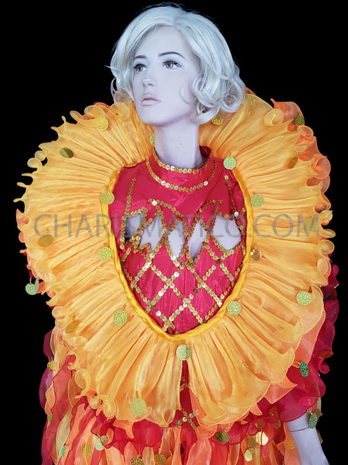 Gold And Orange Micro-Pleated Organza Ruffled Collar, Flame-Ruffle ...