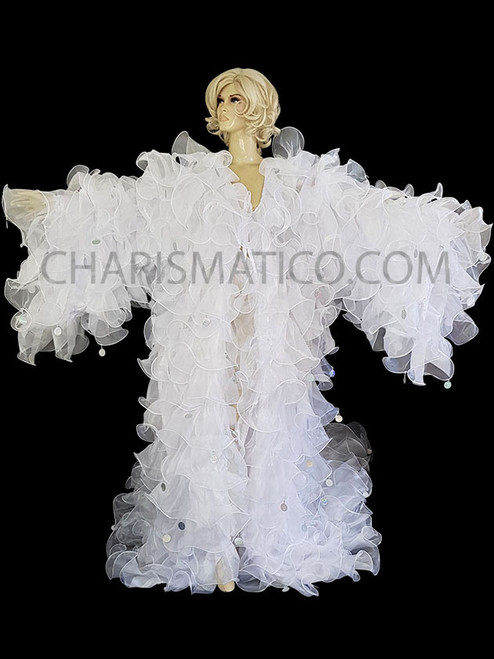 Ruffled Iridescent Organza Drag Queen Show Time Coat With Jumbo Sequins