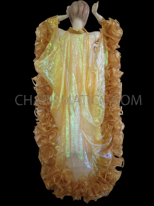 Showgirl's Metallic Iridescent Gold Organza Ruffle Boa Cabaret Wing Cape