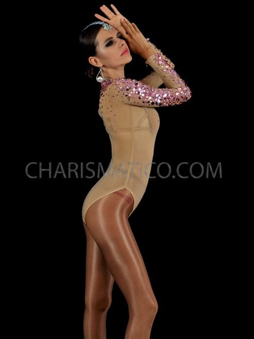 Nude Illusion Pink Sequin Accented Dance Bodystocking
