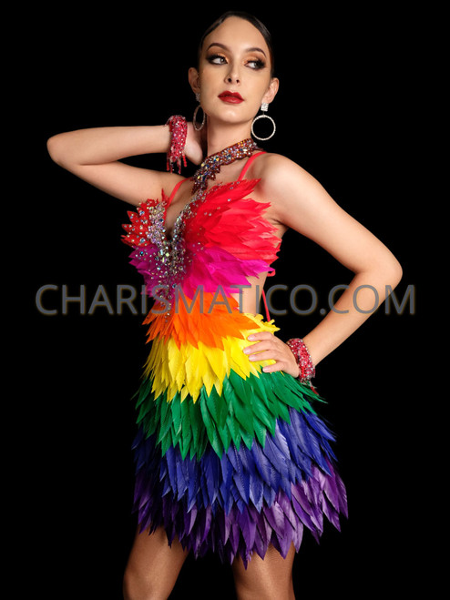 Rainbow Gay Pride LGBT feather Crystallized Dress