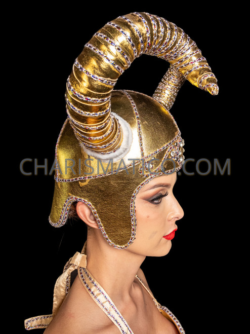 Gold Devil Burning Demon Horn Headdress Helmet