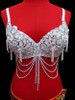 Classically Embellished White Beaded And Sequined Belly Bra With Tassels
