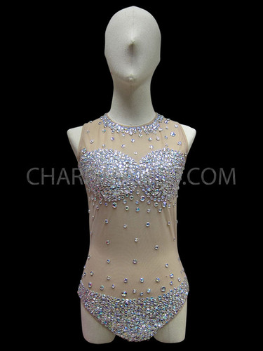 Showgirls Sexy Nude Toned Crystal Accented Costume Base Dance Leotard