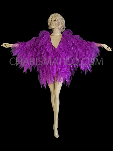 Purple Shimmering Organza Feather-Shaped Ruffled Diva Jacket
