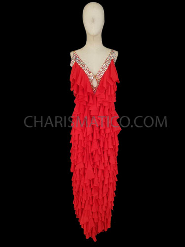 Backless Floor Length Red Dress With Silver Studded Details