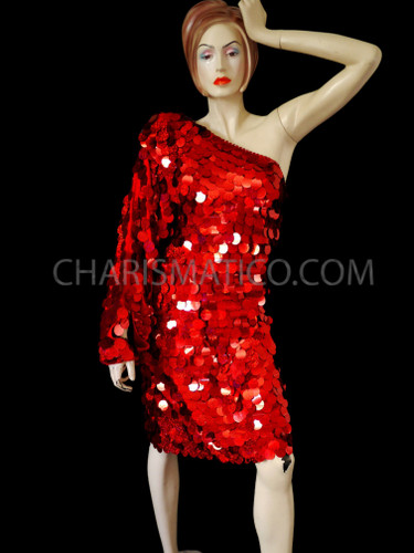 Asymmetrical, Iridescent, Glittery Red, Jumbo Sequin Diva Drag Queen ...