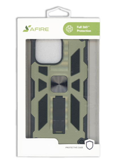 IP 14 Pro Max Tactical Hybrid Kickstand Case Army Green - WORLD CELLULAR