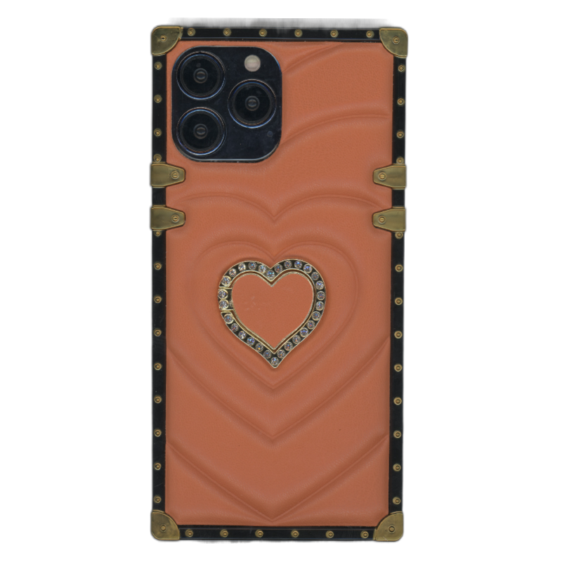 IP 13 Pro Max Square Heart Case Orange - WORLD CELLULAR