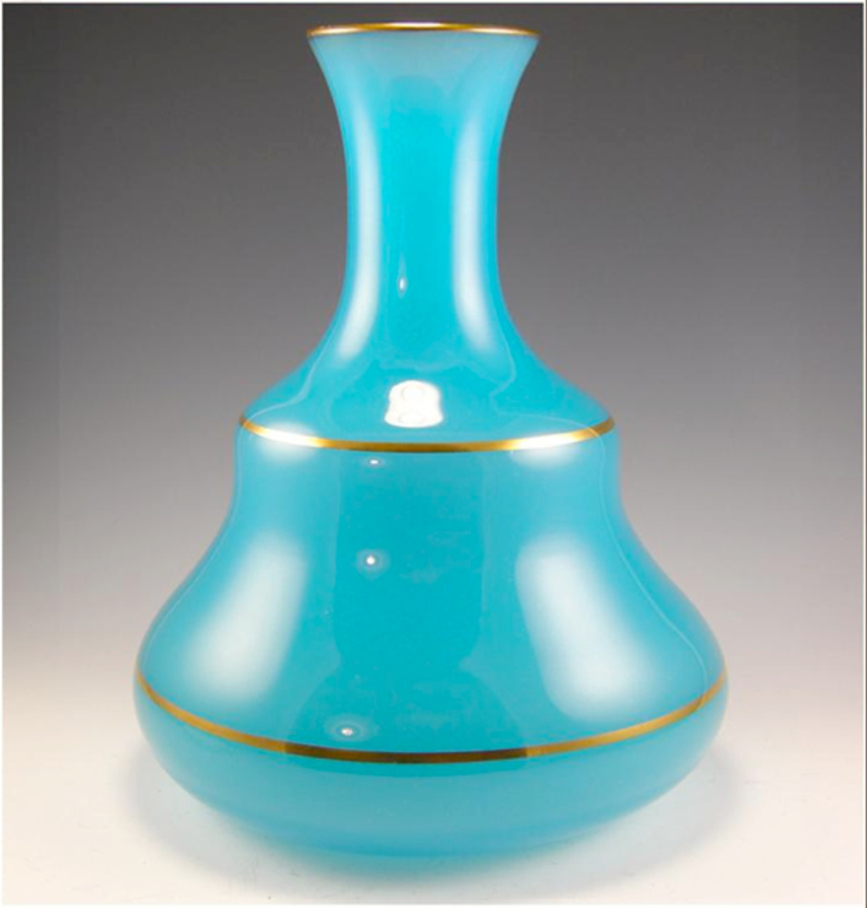 SOLD! - (ANTIQUE) Large French 19th Century Turquoise Blue Opaline Glass Vase - BELLA COUTURE