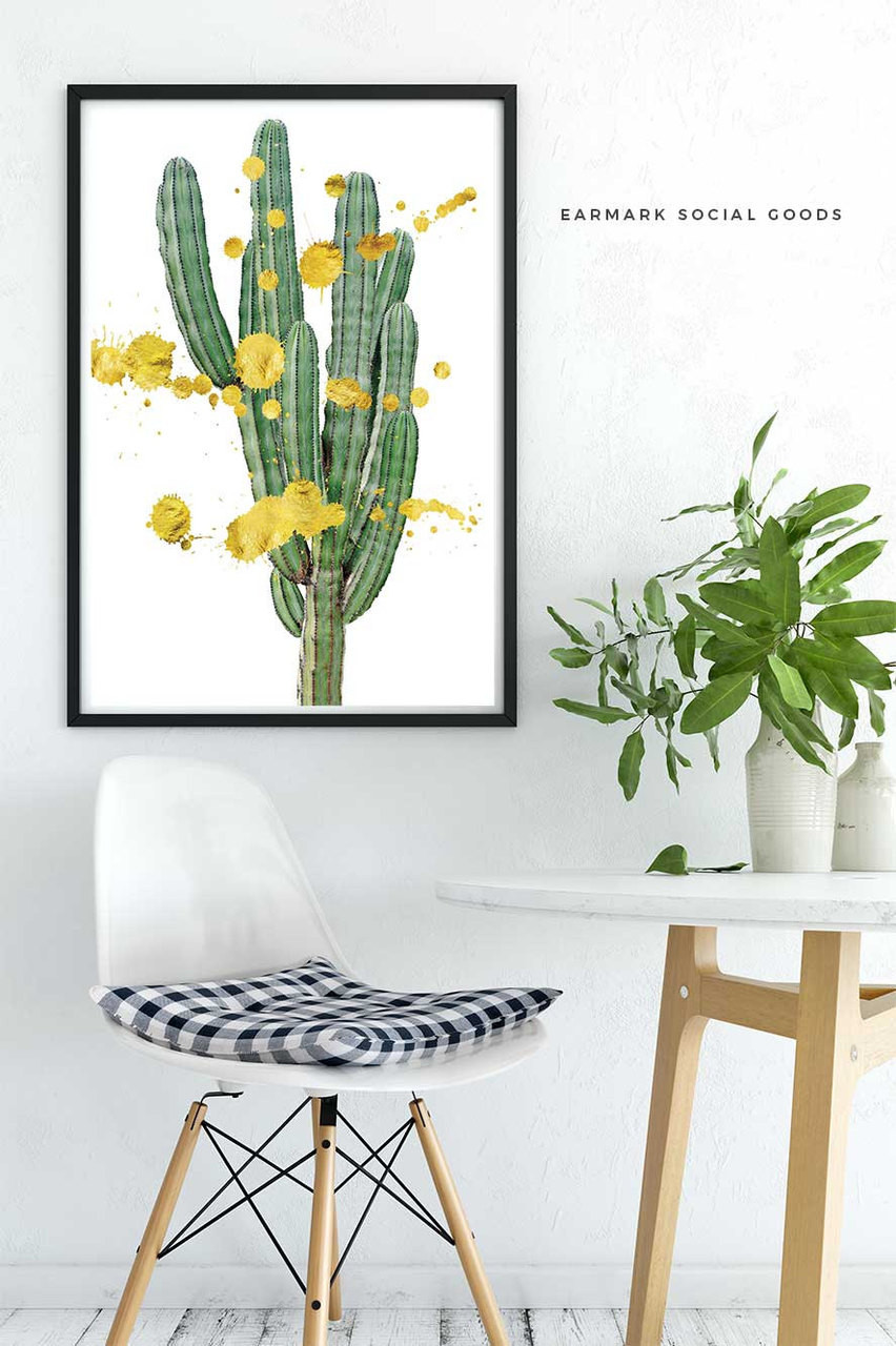 Golden Cactus Art Print by Earmark Social Goods Inc.