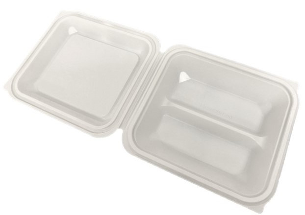 White 8"*7"*3" Hinged Plastic / Clamshell 2 Compartment Take Out ...