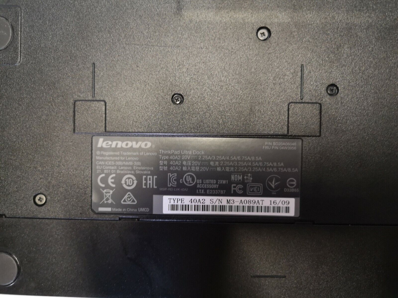 Lenovo ThinkPad Ultra Docking Station Type 40A2 USB 3.0 04W3956 SD20A06046