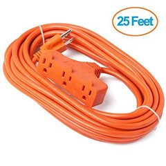 25 Feet Outdoor Heavy Duty Power Extension Cord With 3 Outlet - 3-Wire ...