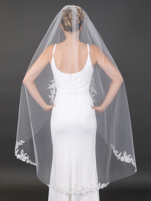 Mariell Stunning Ivory Waltz Length Cut Edge Bridal Veil with Floral ...