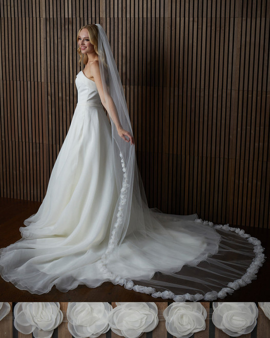 Marionat Bridal Veils 6111 - Cathedral Rosette edge 108”