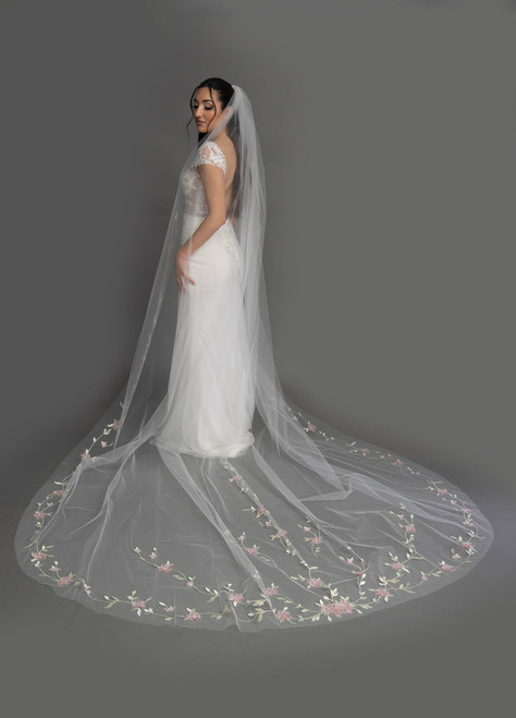 Elena Designs Bridal Veil E1385 - Multi color embroidered veil - 120L