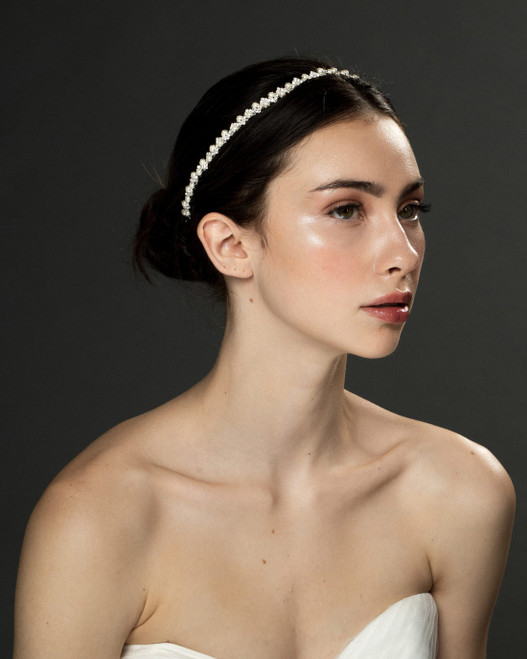 Elena Designs Dainty E314 Rhinestone and Pearl Headband - Silver | Elena Designs Headbands