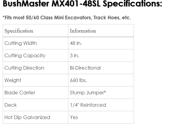 Bushmaster Excavator Attachment | 48 Inch Attachment
