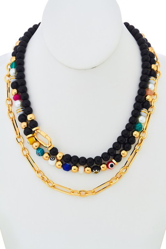 Triple Layered Beaded Necklace - Girly Accessories