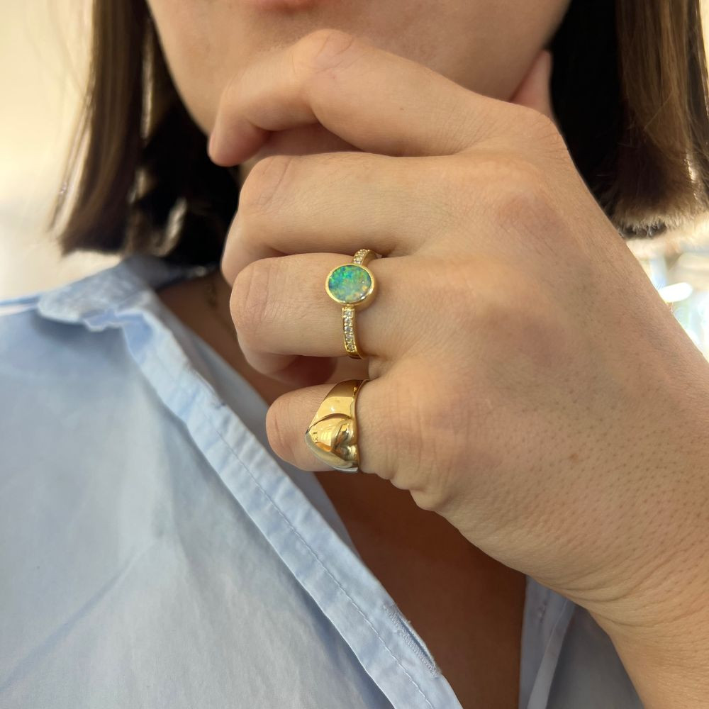 Polaris Ring - 18k Gold Light Opal and Diamonds - Lost Sea Opals