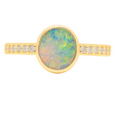 Polaris Ring - 18k Gold Light Opal and Diamonds - Lost Sea Opals