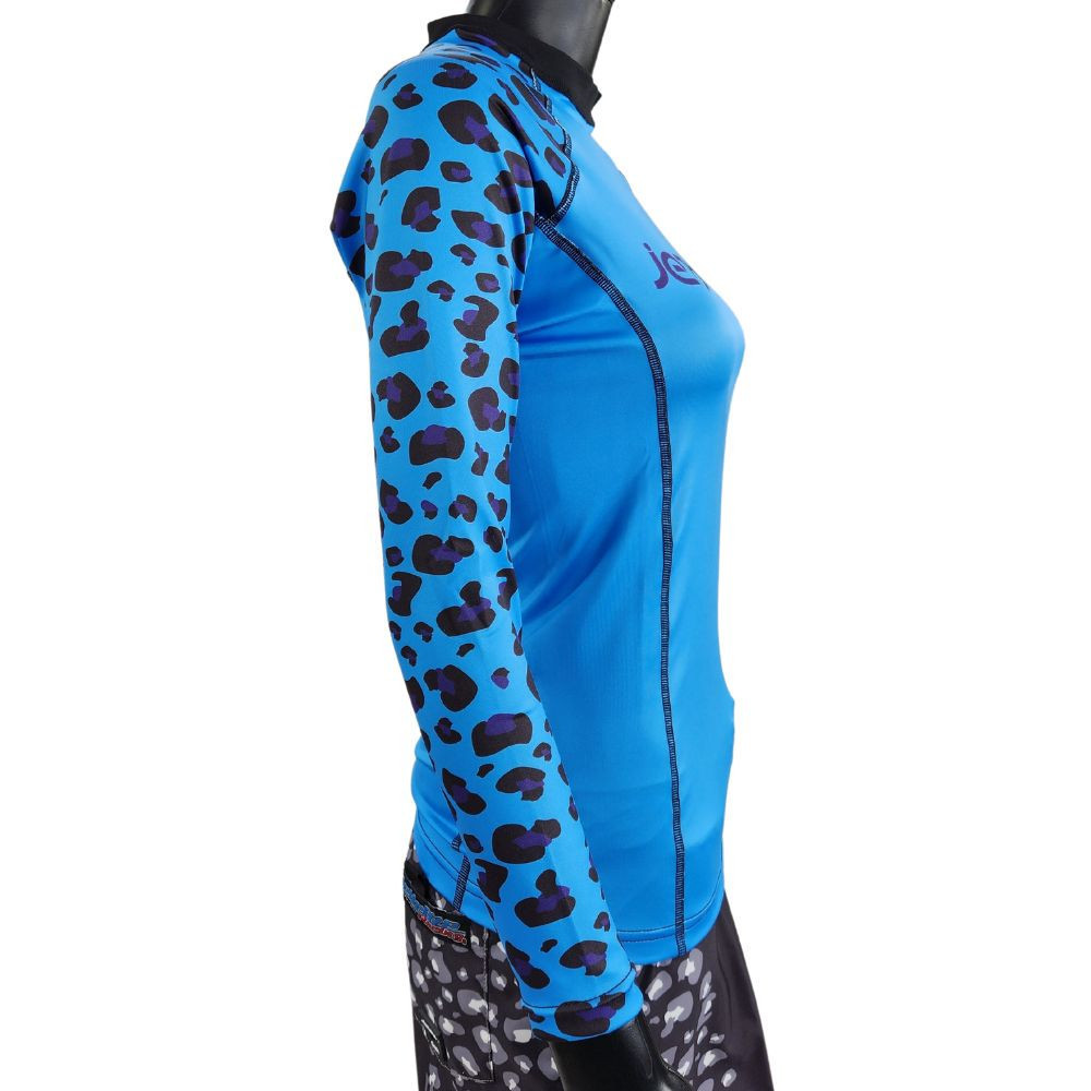 Ladies Cut Rashguard | Leopard Aqua Blue | UV Protection Swim Shirt