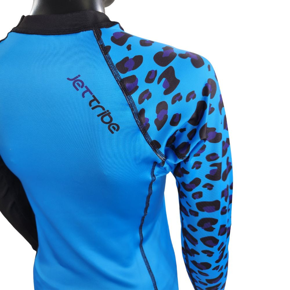 Ladies Cut Rashguard | Leopard Aqua Blue | UV Protection Swim Shirt